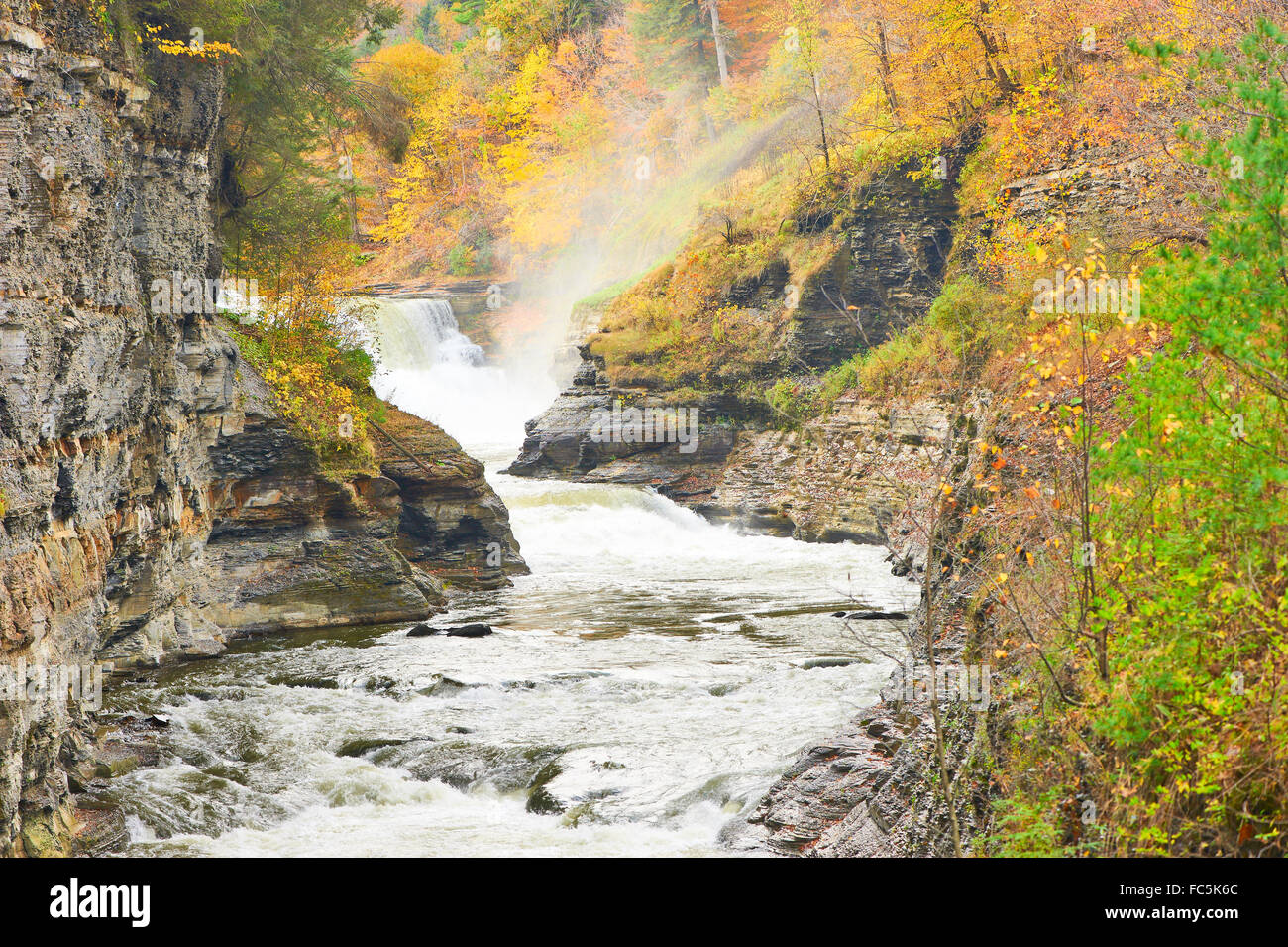 Autumn scene of waterfalls and gorge Stock Photo - Alamy
