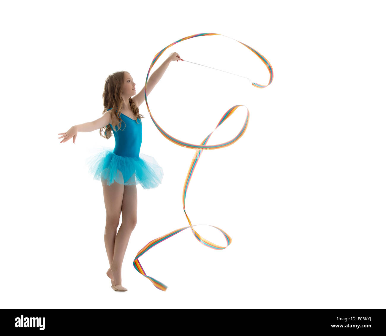 Adorable little girl dancing with ribbon Stock Photo - Alamy