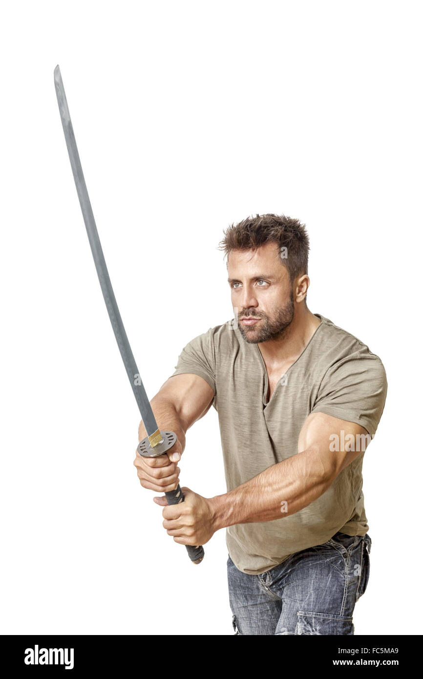 Warrior sword holding Cut Out Stock Images & Pictures - Alamy