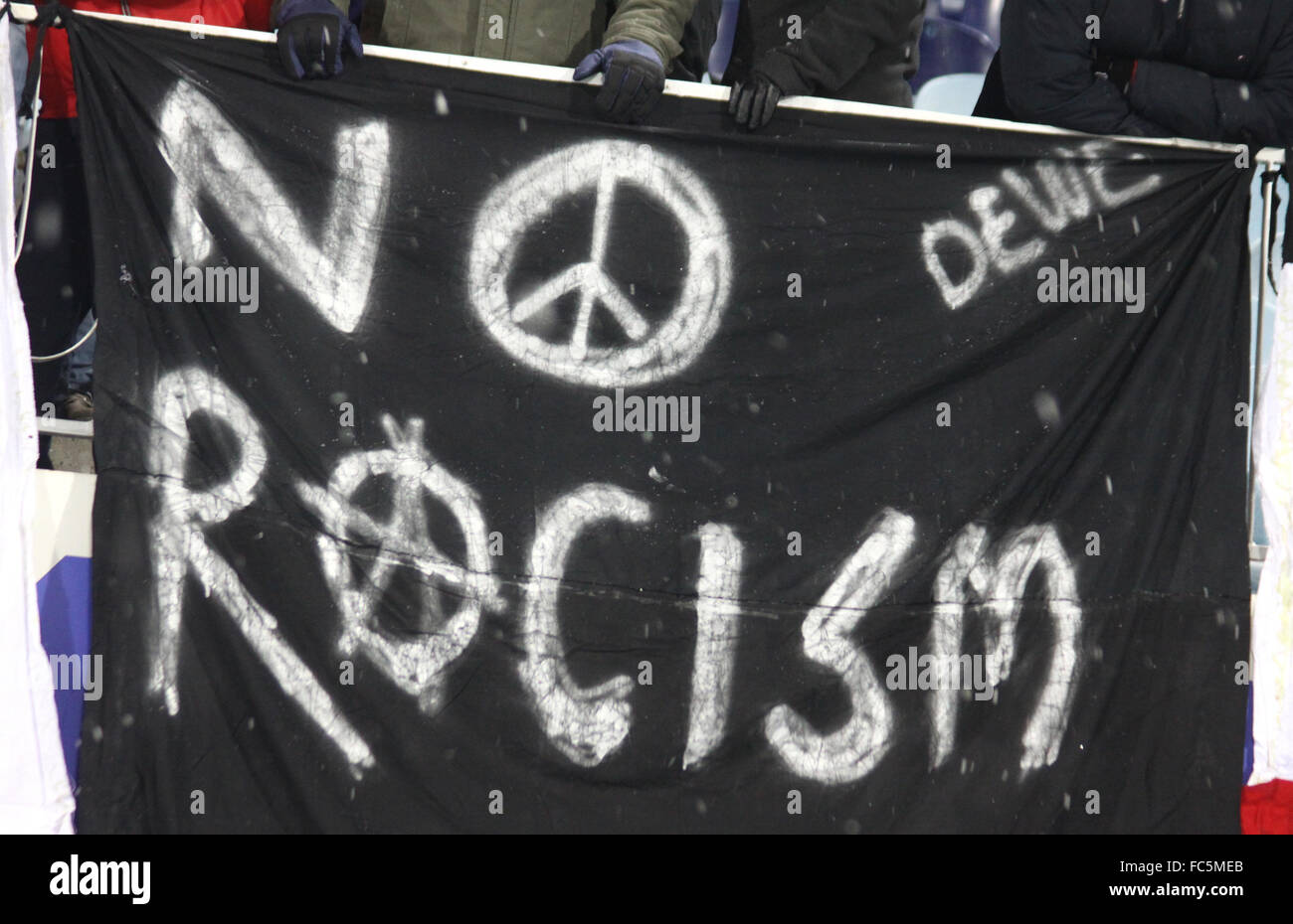 FC Besiktas supporters show their *No Racism* banner during UEFA Europa ...