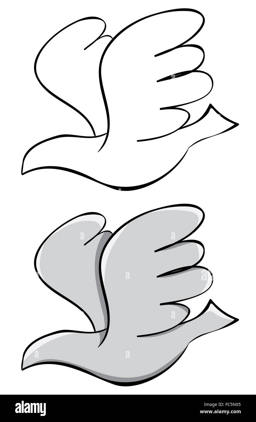 set. Pigeon. Black outline and painted Stock Photo - Alamy