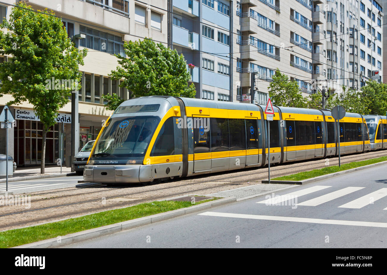Light rail train of Metro do Porto, part of the public transport system ...