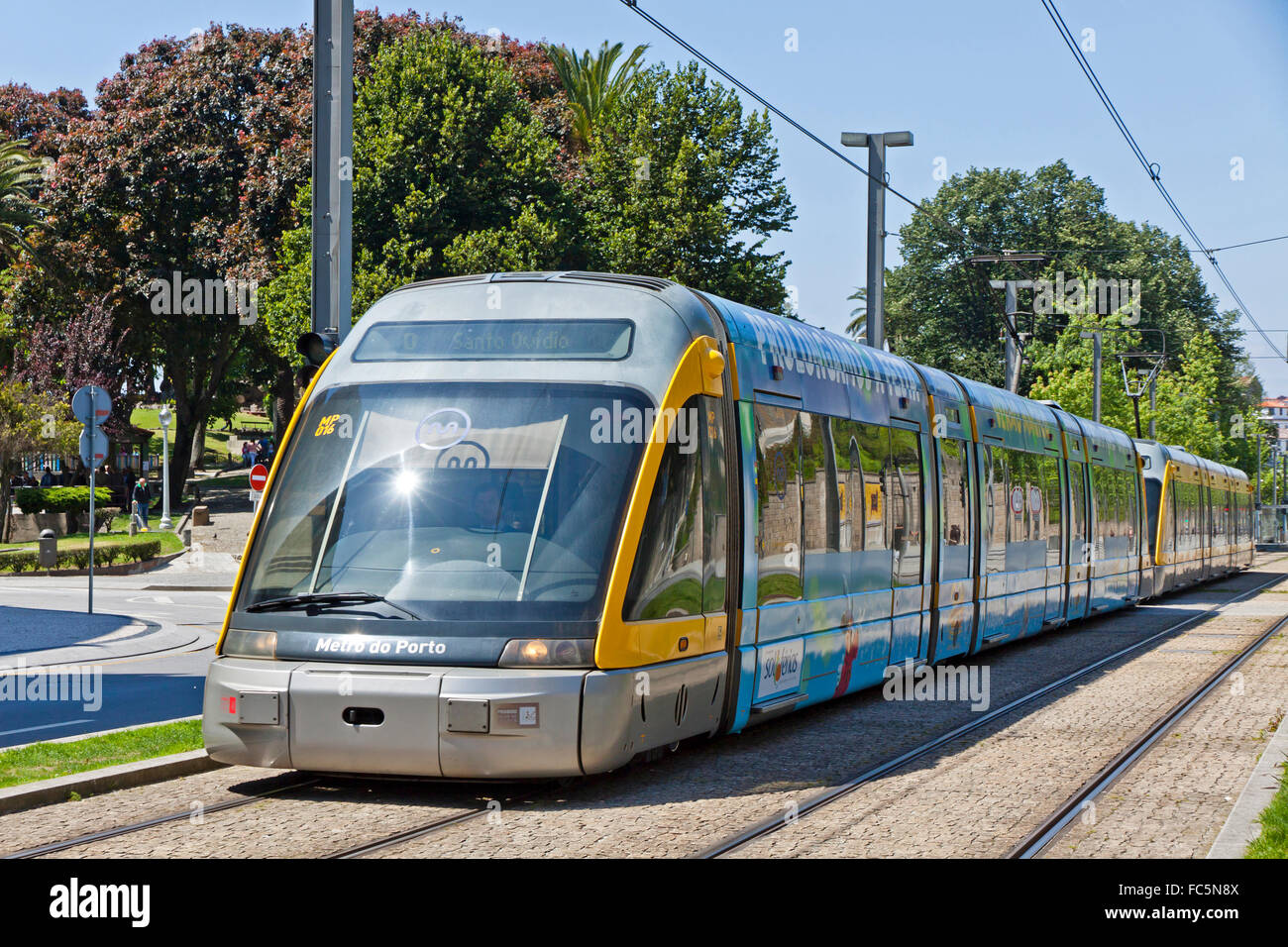 Light rail train of Metro do Porto, part of the public transport system ...