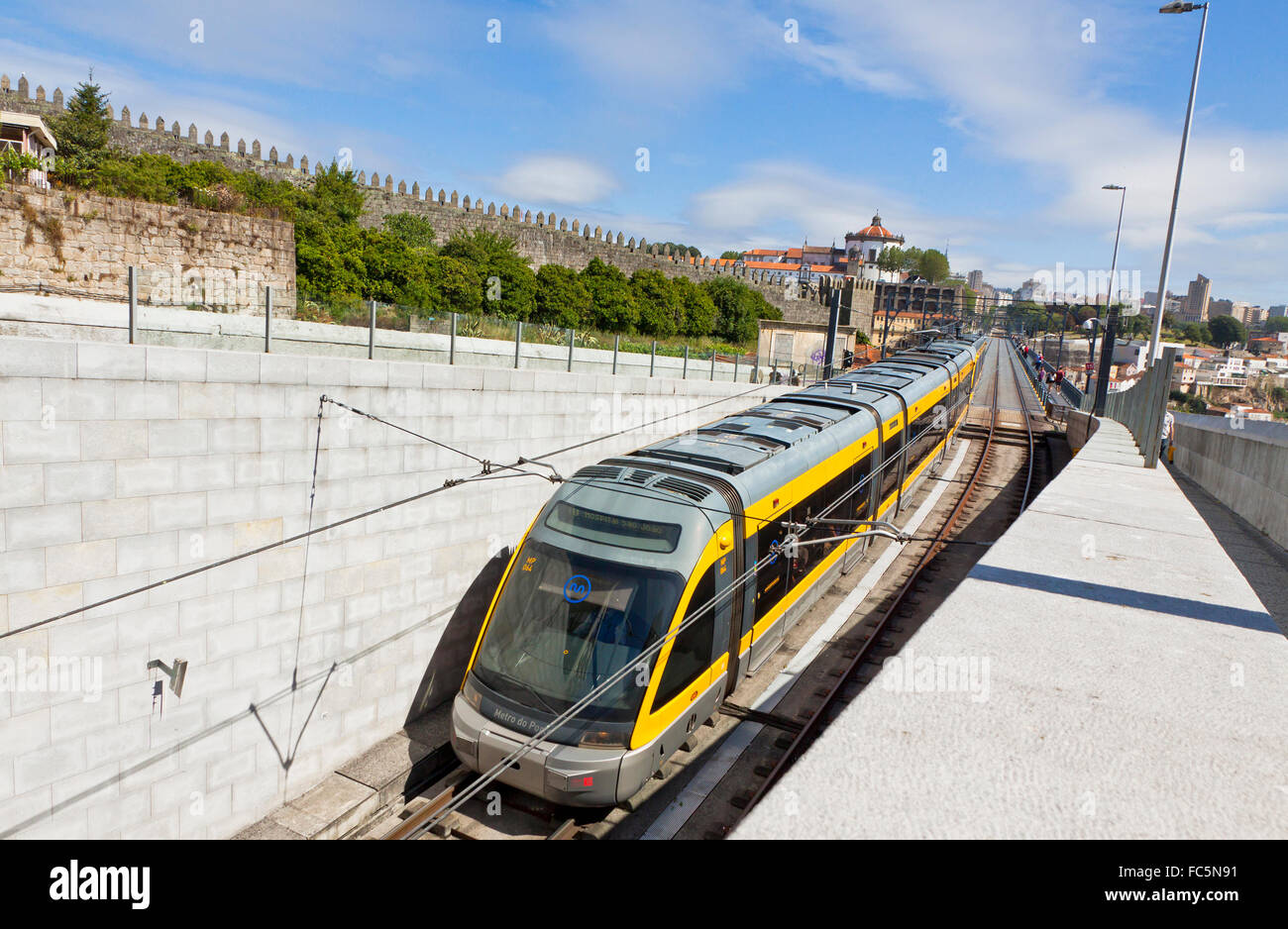 Light rail train of Metro do Porto, part of the public transport system ...