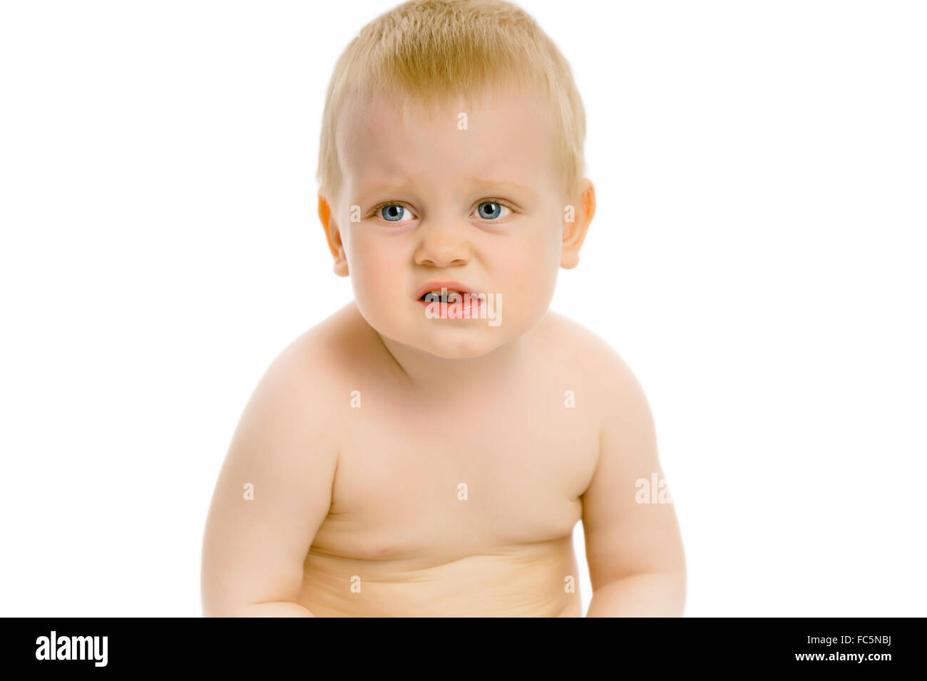 baby sitting on a white background Stock Photo - Alamy
