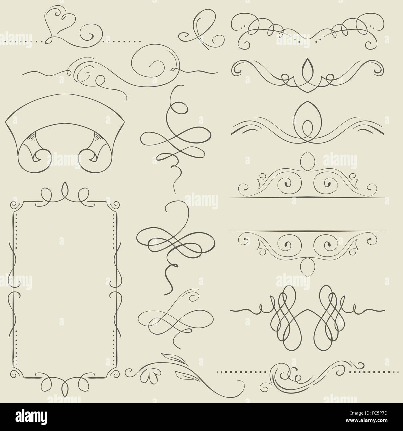 set. Frames and borders. Hand drawing Stock Photo - Alamy