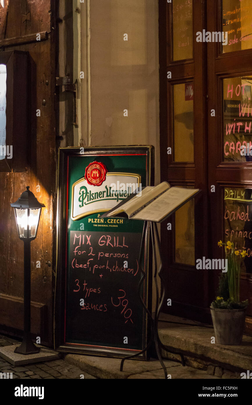Prague pub in the evening Stock Photo - Alamy