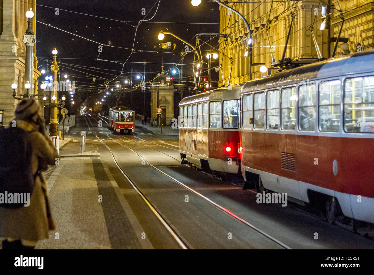By tram through nighttime Prague Stock Photo - Alamy