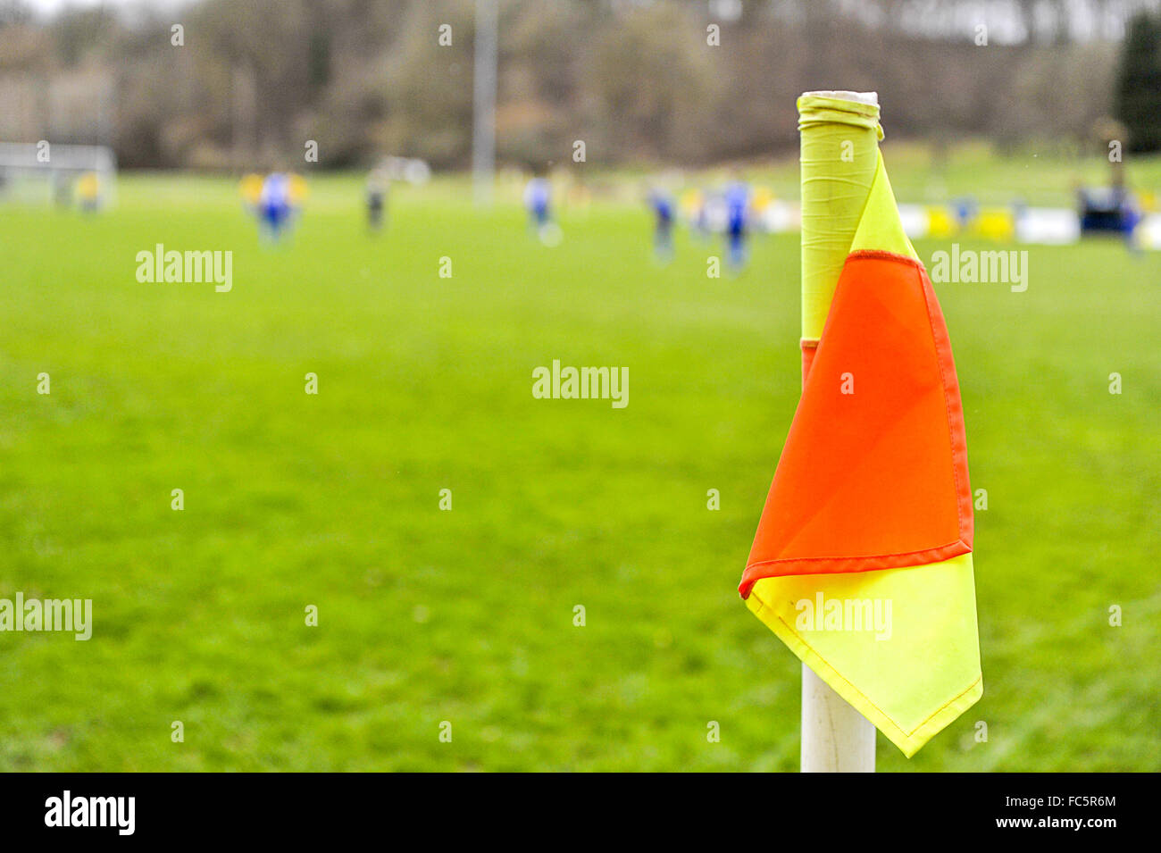 Soccer field with corner flag Stock Photo - Alamy