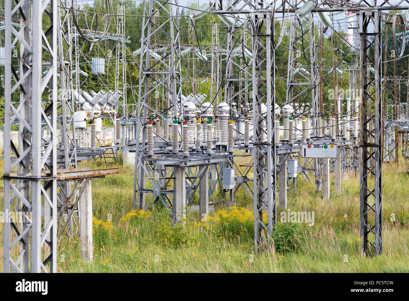 Electrical substation poles and wires Stock Photo - Alamy