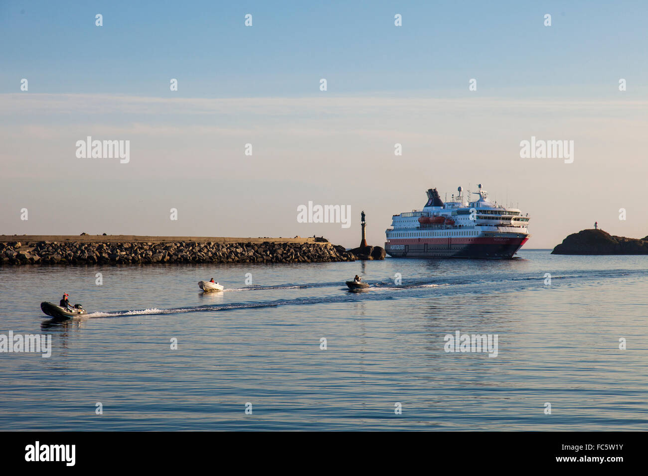 Hurtigruta arriving in Svolvaer harbour in Lofoten, Norway Stock Photo ...