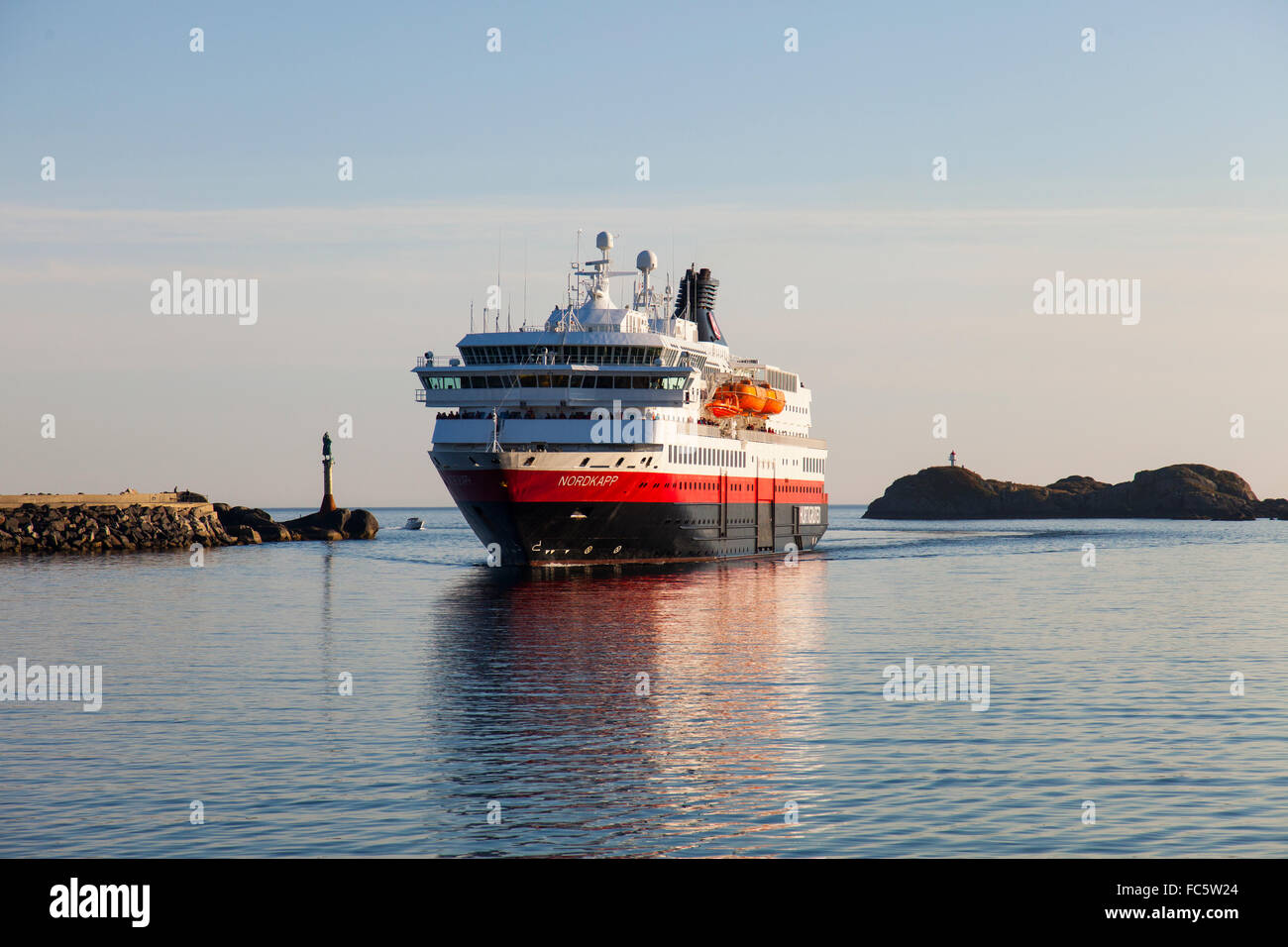 Hurtigruta arriving in Svolvaer harbour in Lofoten, Norway Stock Photo ...