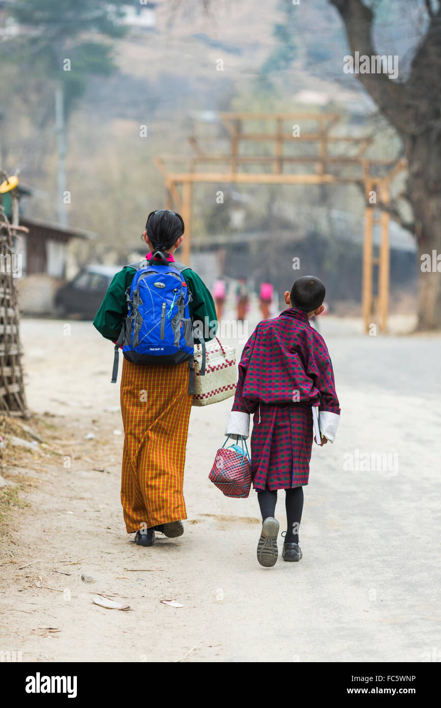 Schoolchildren in traditional costume, Jarkar, Bumthang, Central Bhutan ...