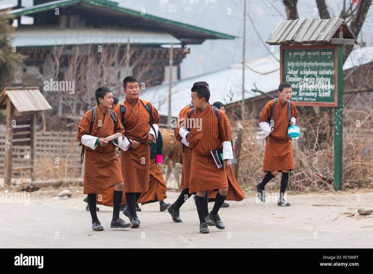 Schoolchildren in traditional costume, Jarkar, Bumthang, Central Bhutan ...
