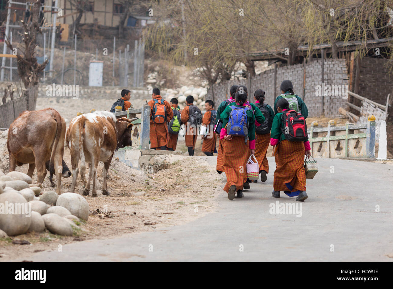 Schoolchildren in traditional costume, Jarkar, Bumthang, Central Bhutan ...