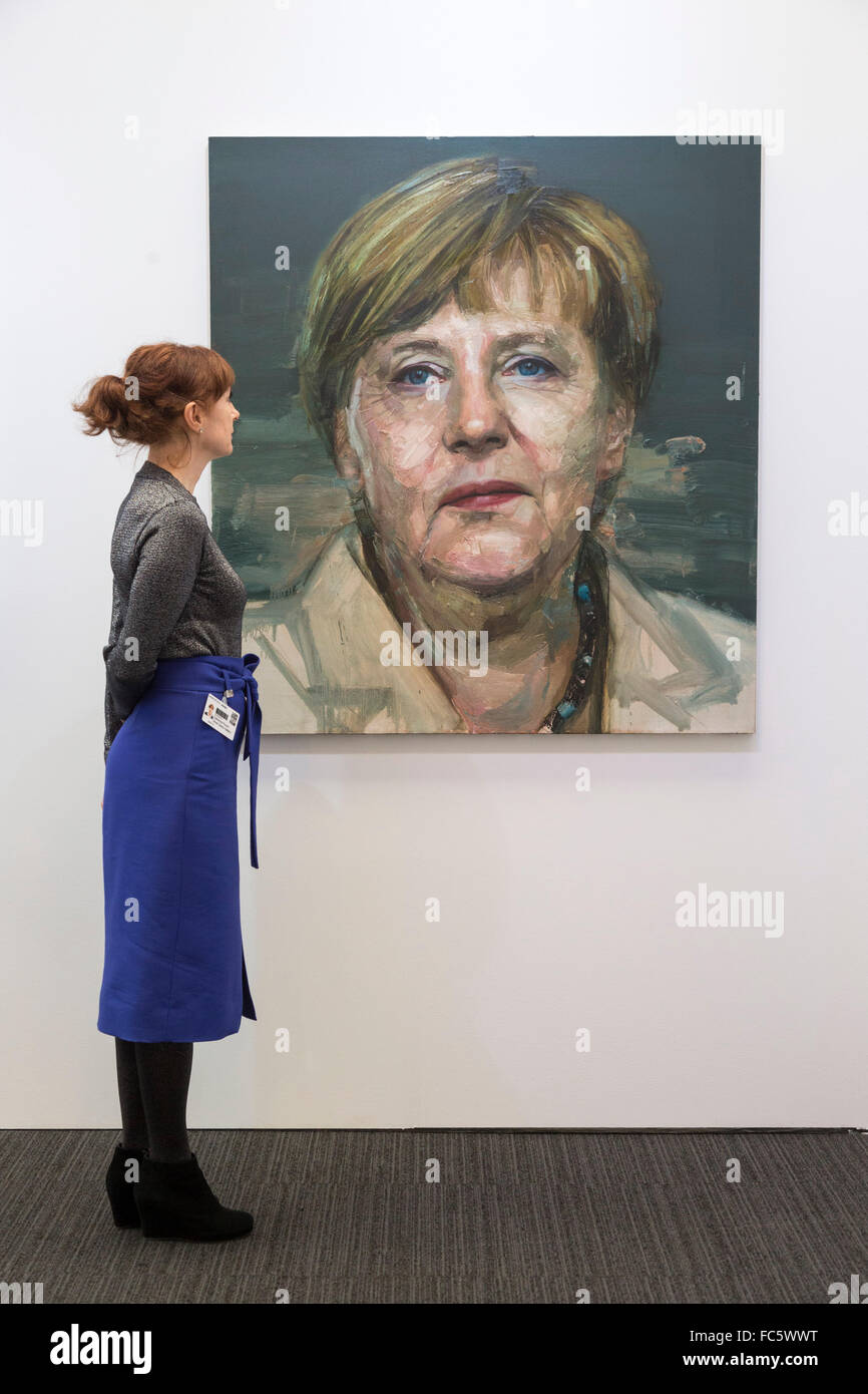 London, UK. 19 January 2016. Portrait of Angela Merkel, 2015, by Colin ...