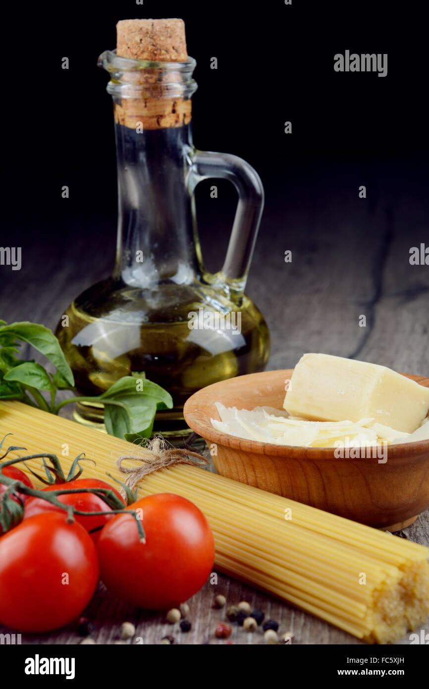 Raw spagetti pasta on the table Stock Photo - Alamy