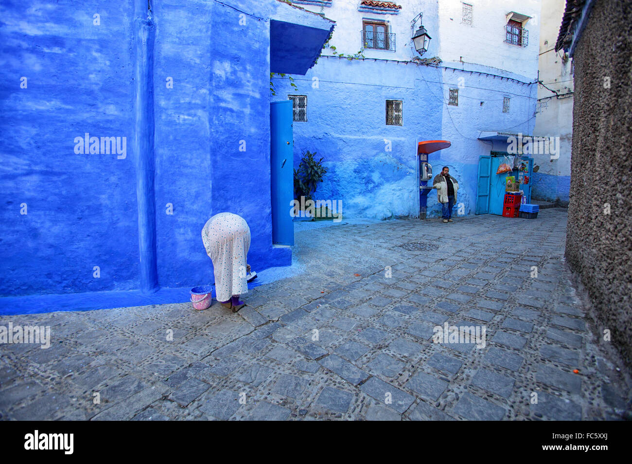 The blue walls of Chefchaouen, Morocco, which lies in the foothills of ...