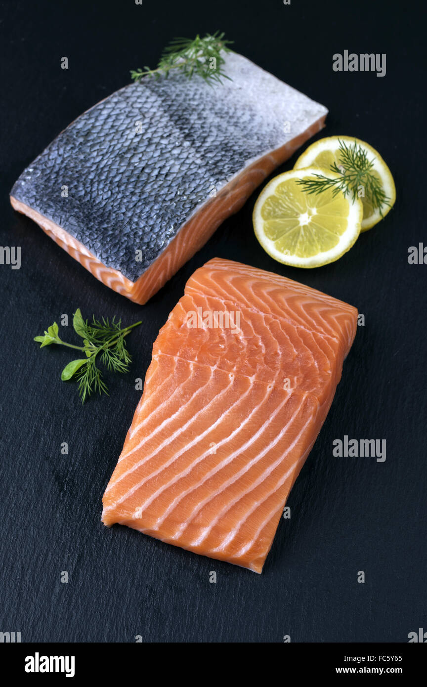 Salmon Filet on a slab of Slate Stock Photo - Alamy