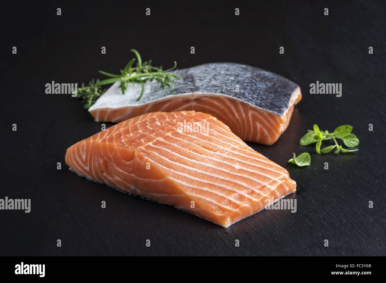 Salmon Filet on a Slab of Slate Stock Photo - Alamy