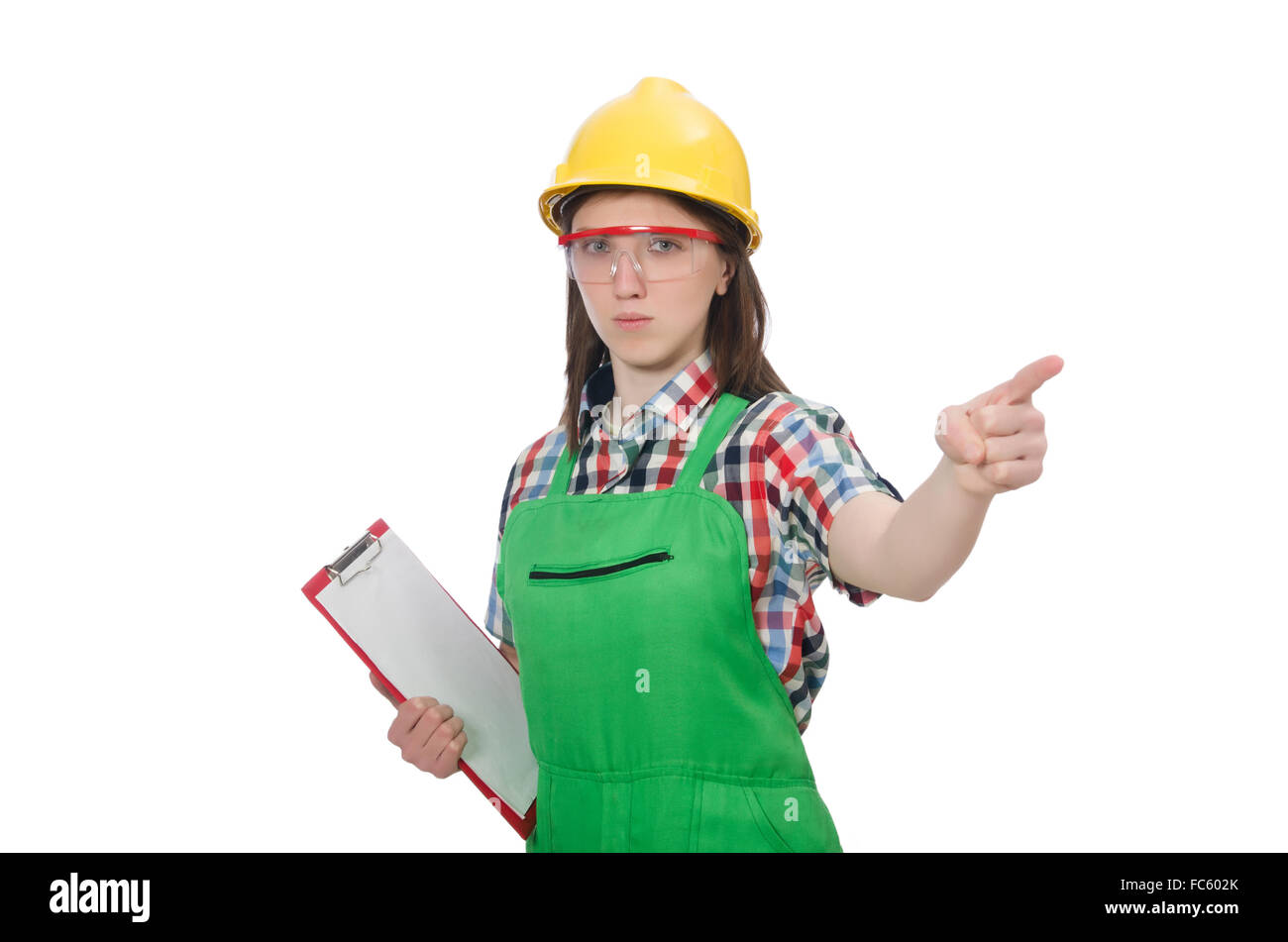 Female worker with diary isolated on white Stock Photo - Alamy