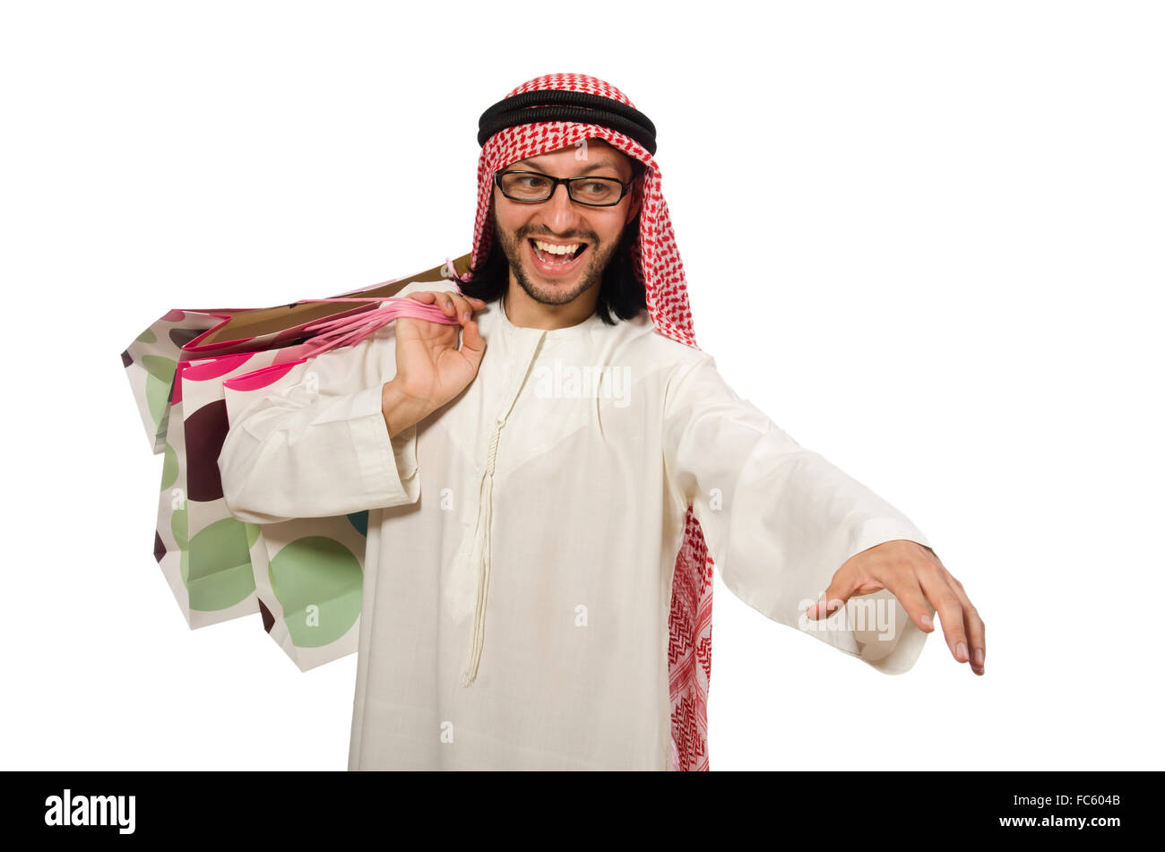 Arab man with shopping bags on white Stock Photo - Alamy