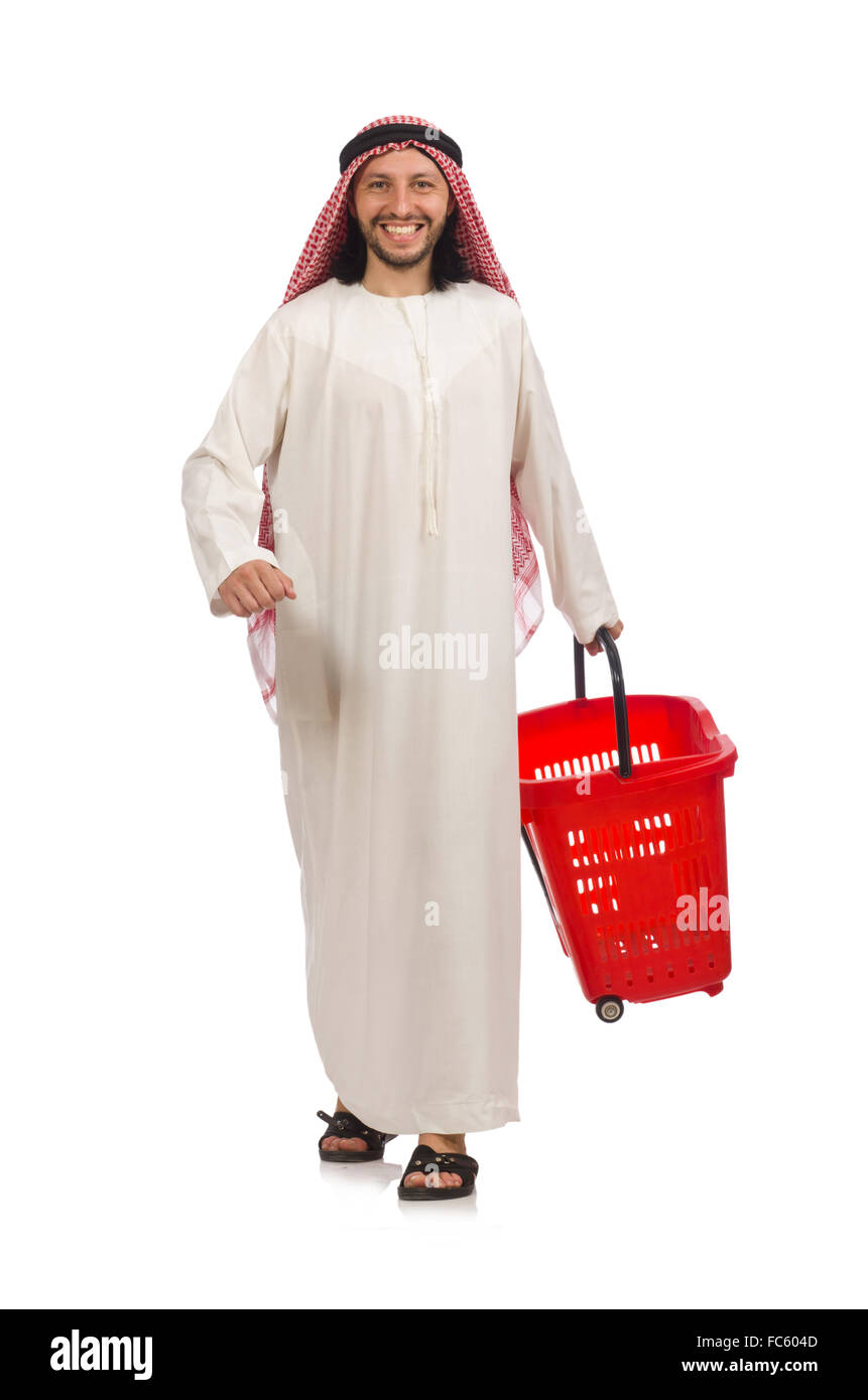 Arab man doing shopping isolated on white Stock Photo - Alamy