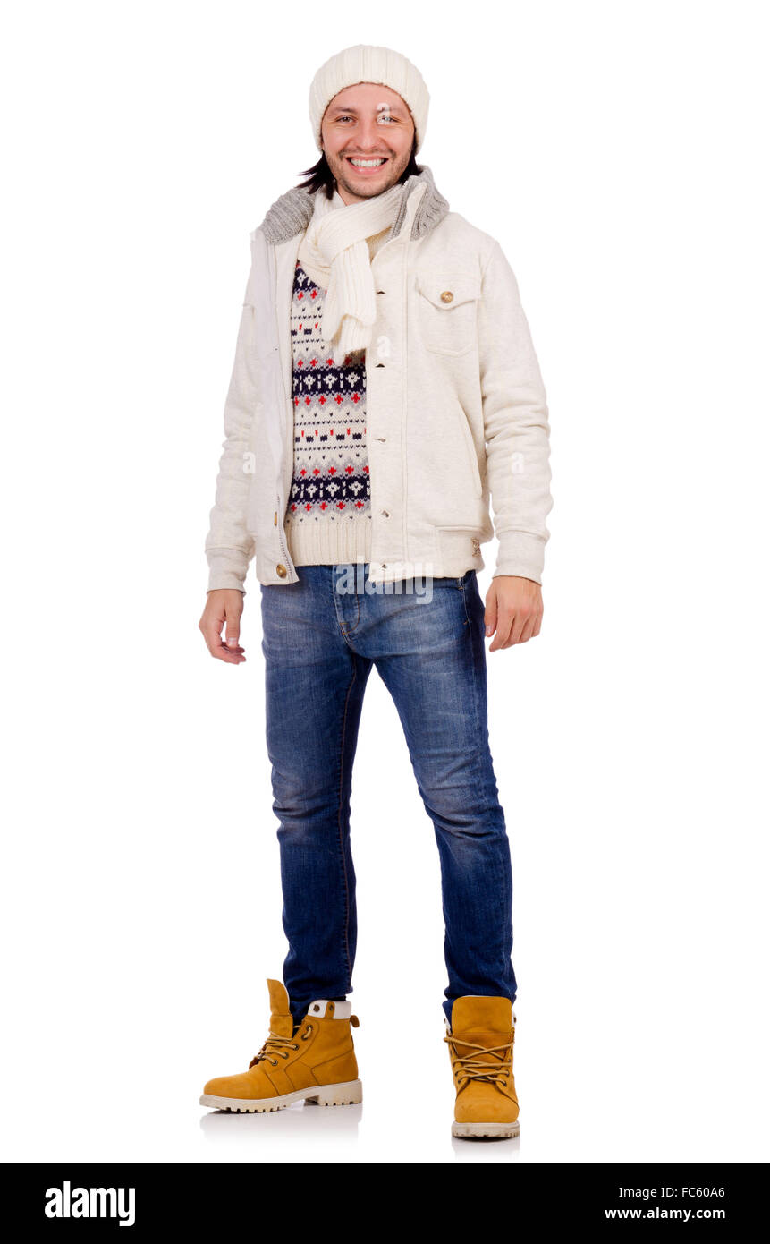 Young man in winter clothes isolated on white Stock Photo - Alamy