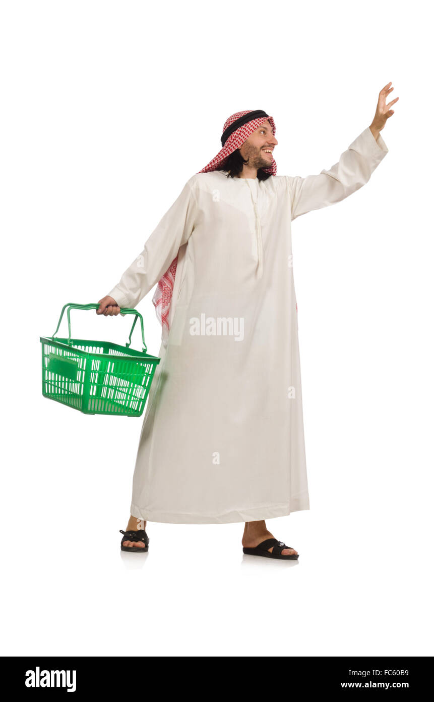 Arab man doing shopping isolated on white Stock Photo - Alamy
