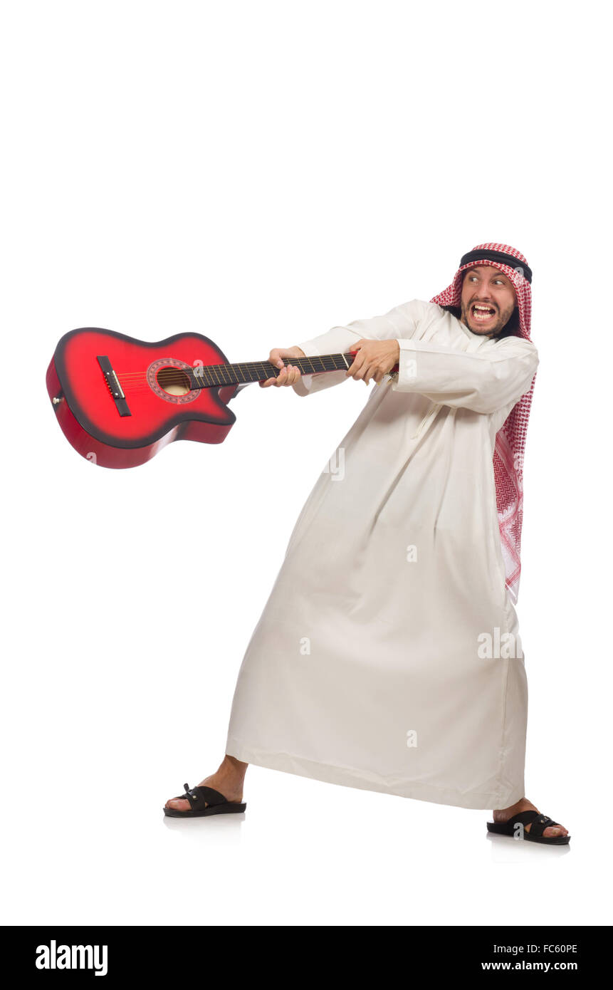 Arab man playing isolated on white Stock Photo - Alamy