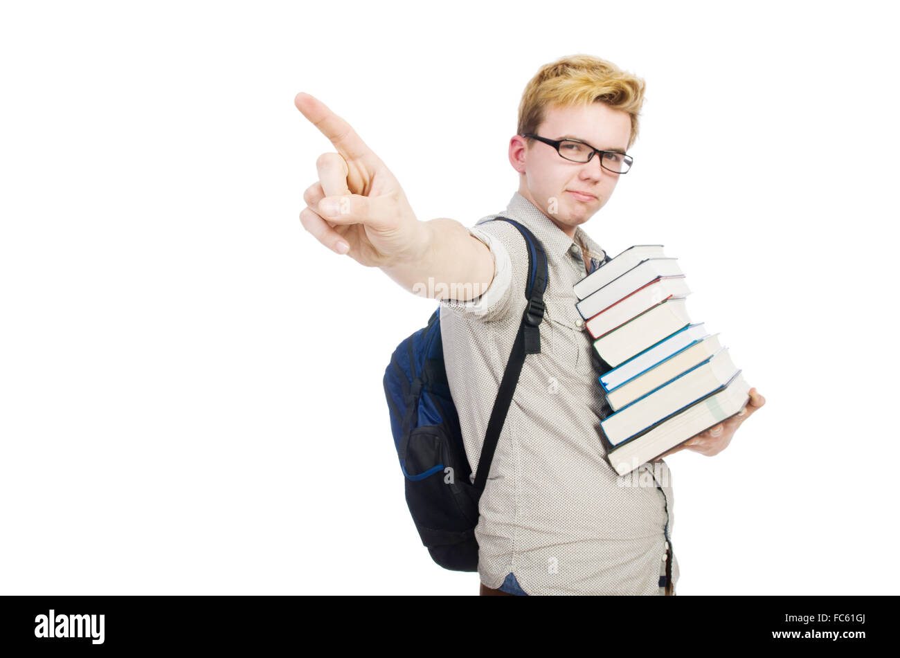 Student with books isolated on white Stock Photo - Alamy