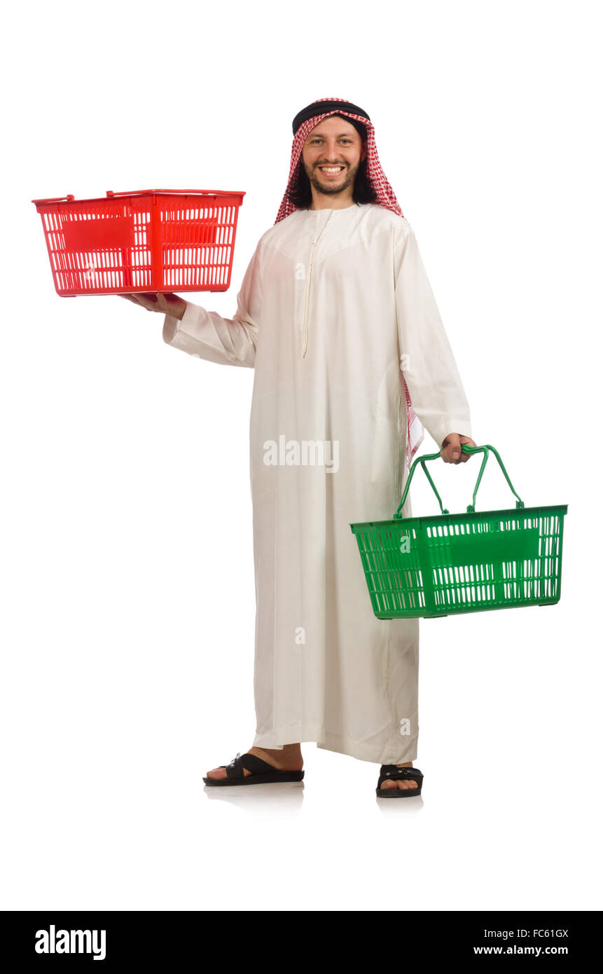 Arab man doing shopping isolated on white Stock Photo - Alamy