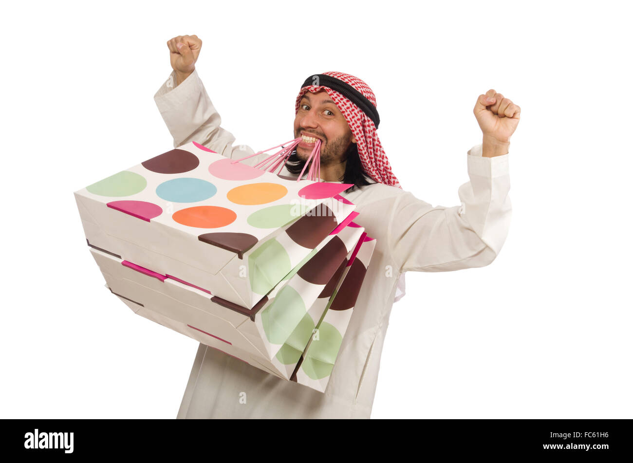 Arab man with shopping bags on white Stock Photo - Alamy