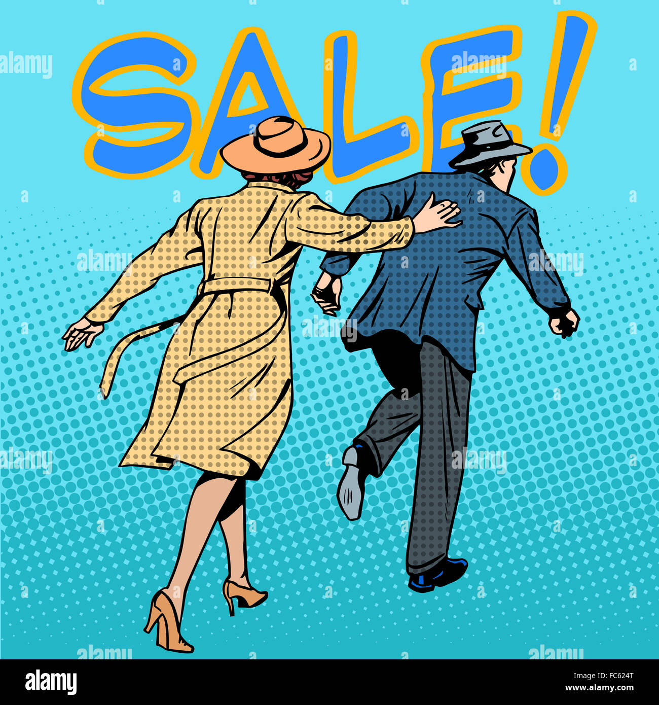 family running sale retro style pop art Stock Photo - Alamy