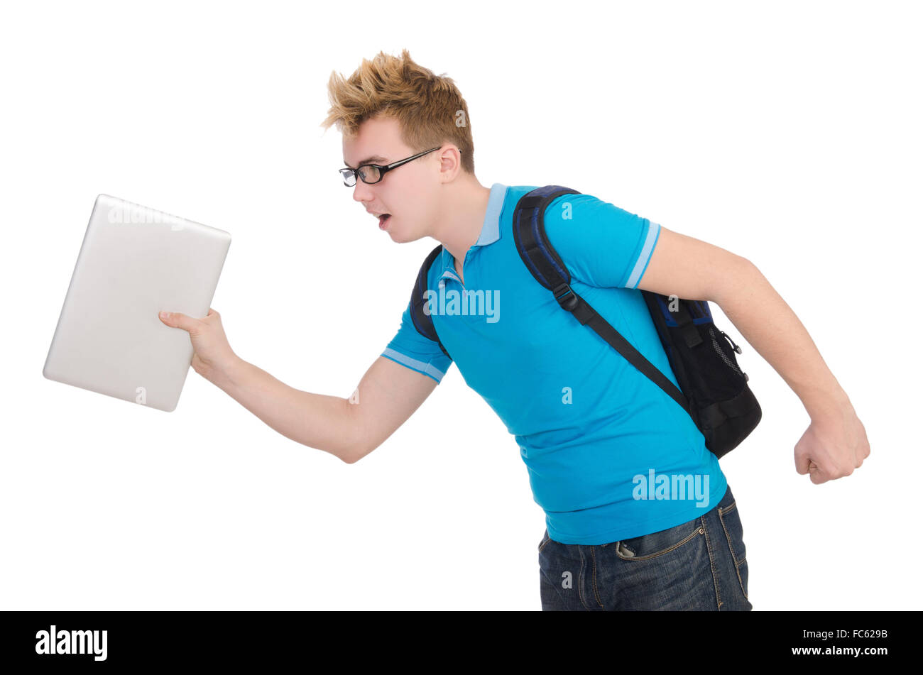 Student with laptop isolated on white Stock Photo - Alamy