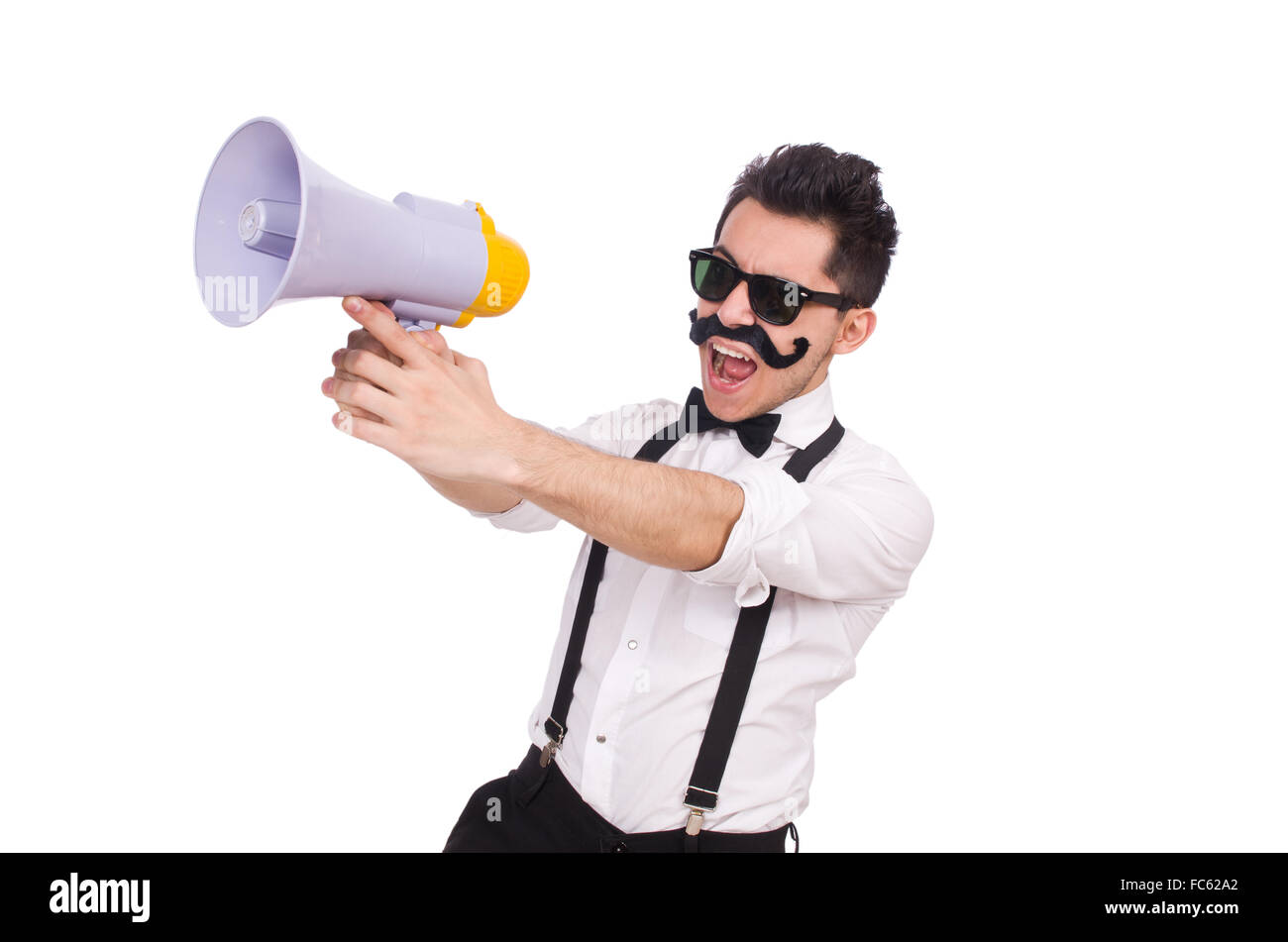 Cheerful positive man with loudspeaker hi-res stock photography and ...