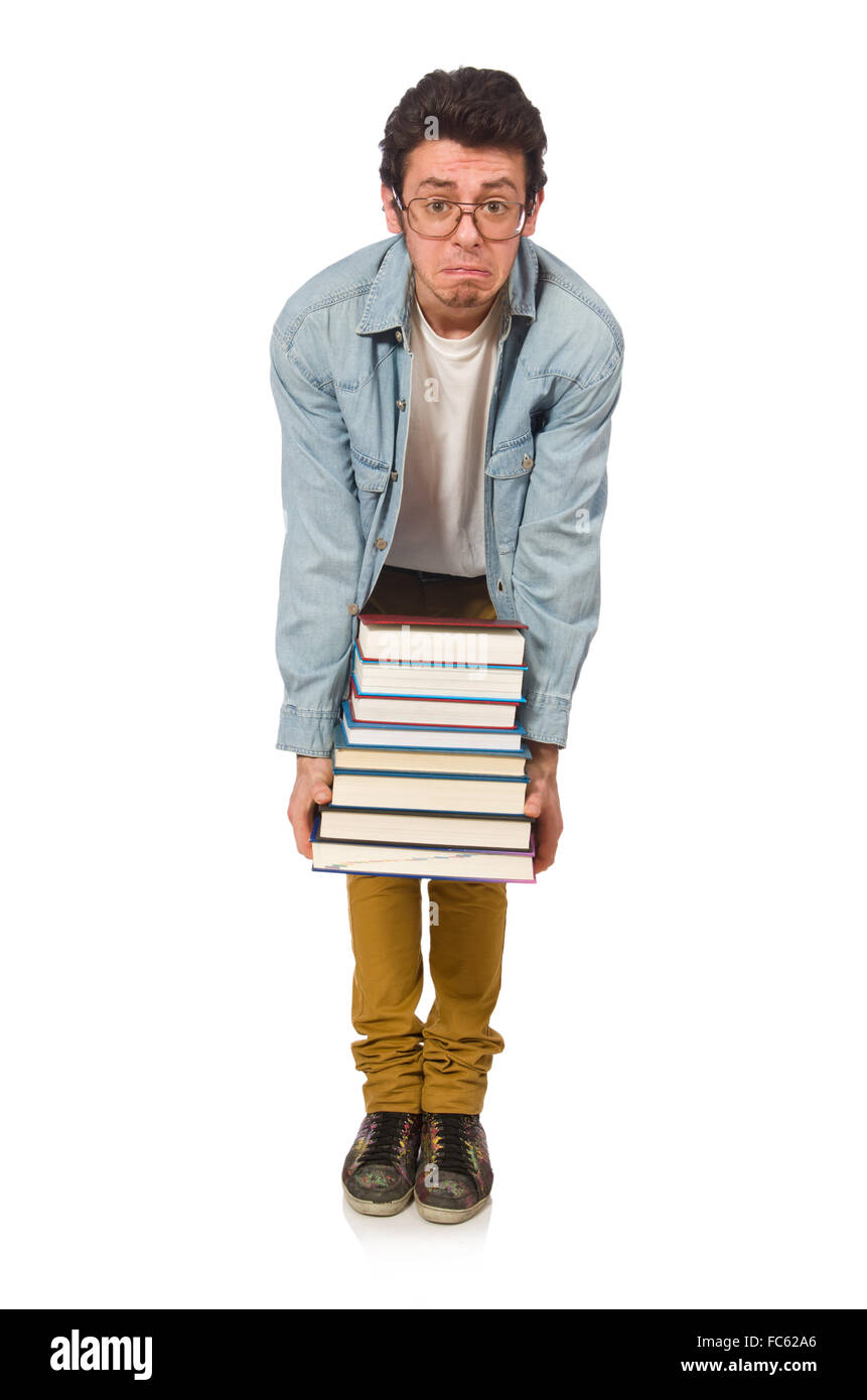 Student with books isolated on white Stock Photo - Alamy