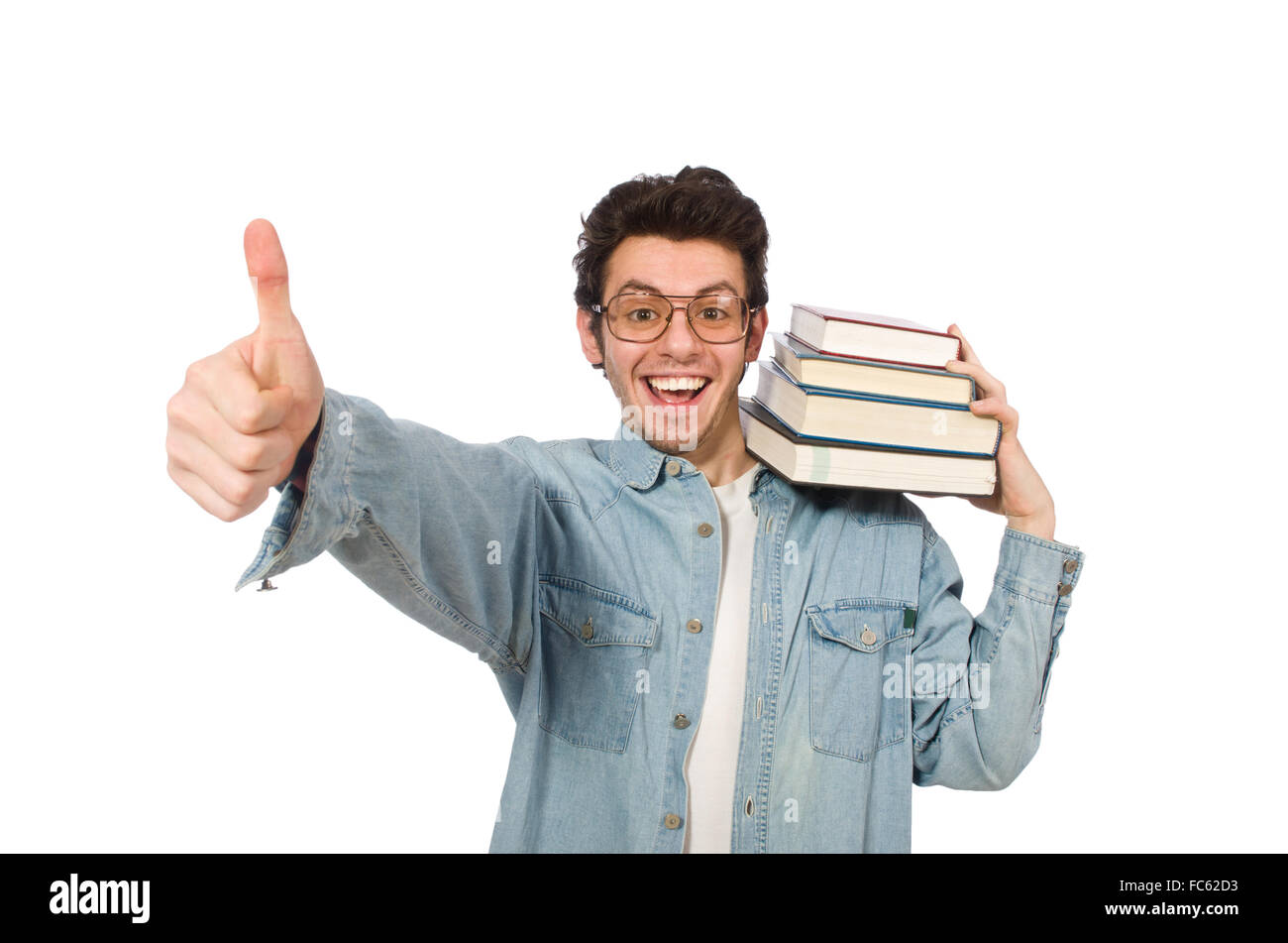 Student with books isolated on white Stock Photo - Alamy