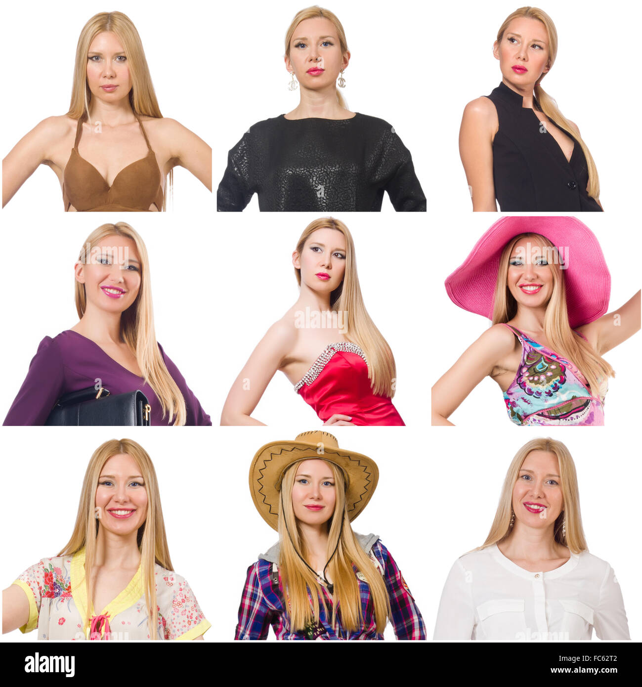 Collage of many faces from same model Stock Photo - Alamy