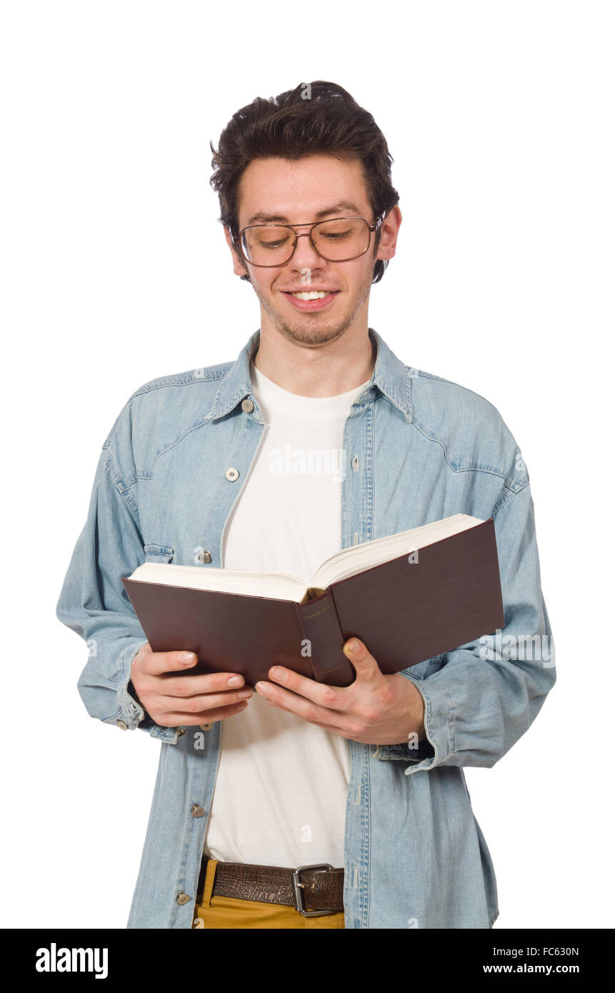 Student with book isolated on white Stock Photo - Alamy
