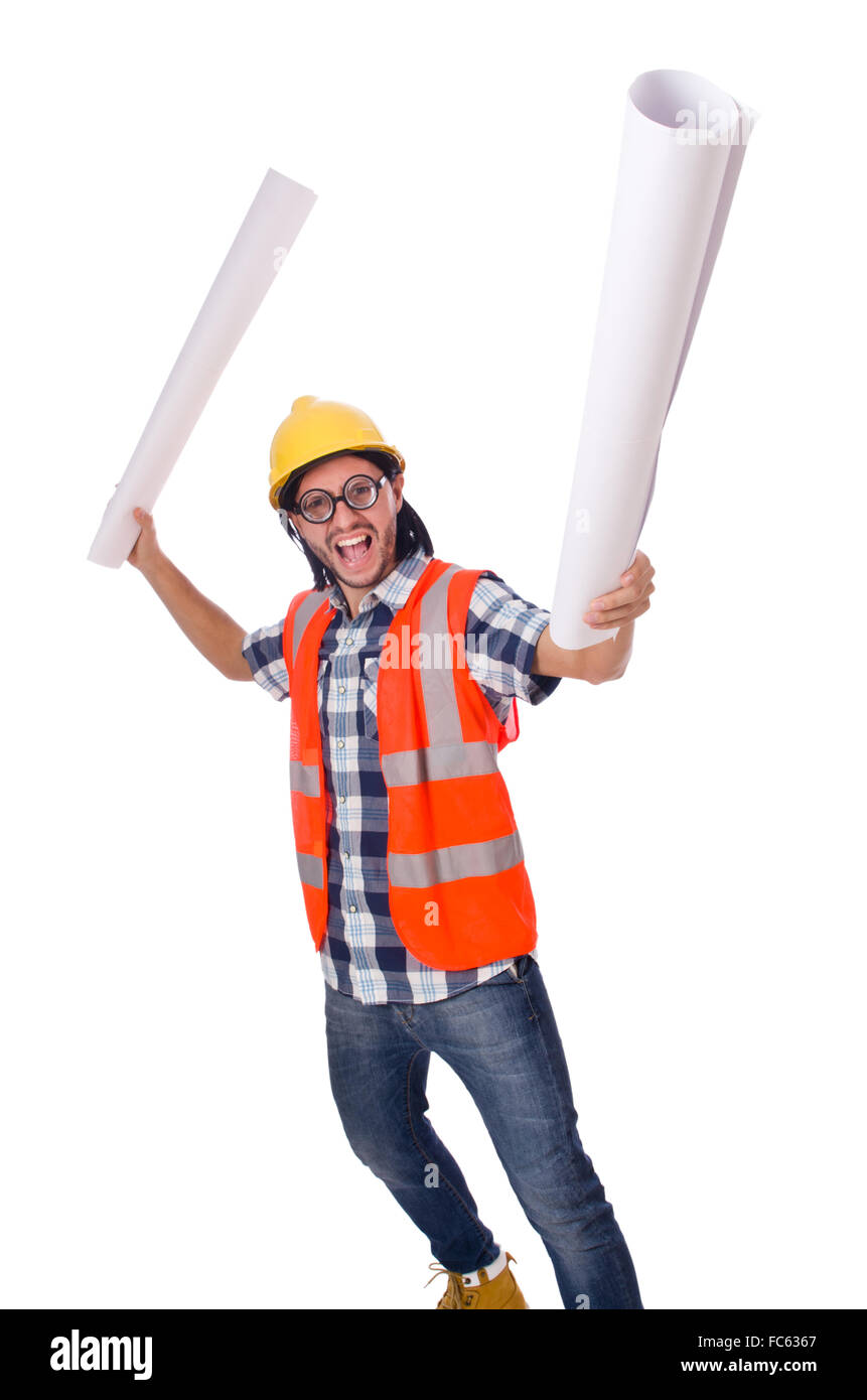 Funny engineer isolated on the white white Stock Photo - Alamy
