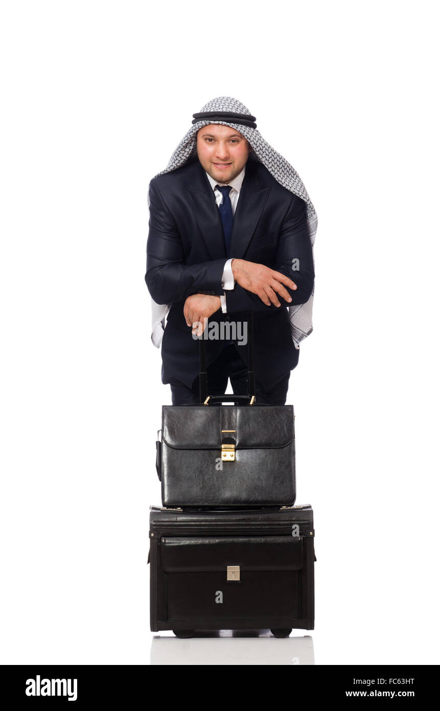 Arab man with luggage on white Stock Photo - Alamy