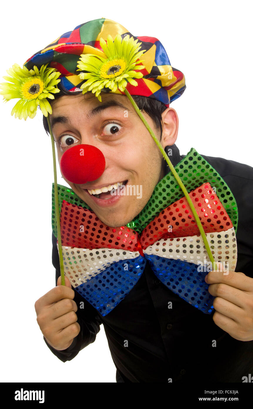 Clown with flower isolated on white Stock Photo - Alamy