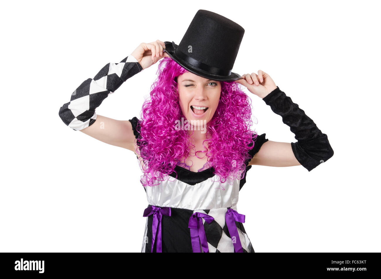 Pretty girl in jester costume isolated on white Stock Photo - Alamy