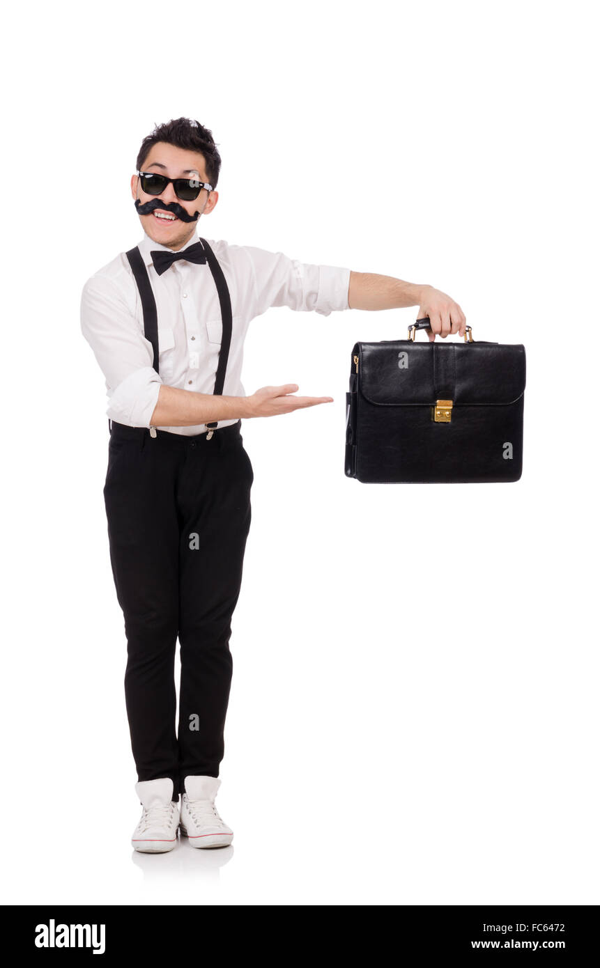 Young man with briefcase isolated on white Stock Photo - Alamy