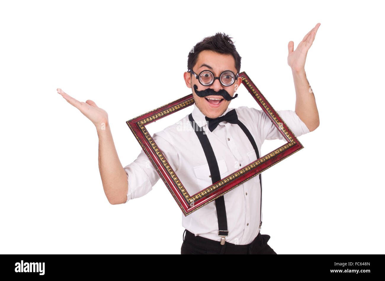 Young man with frame isolated on white Stock Photo - Alamy