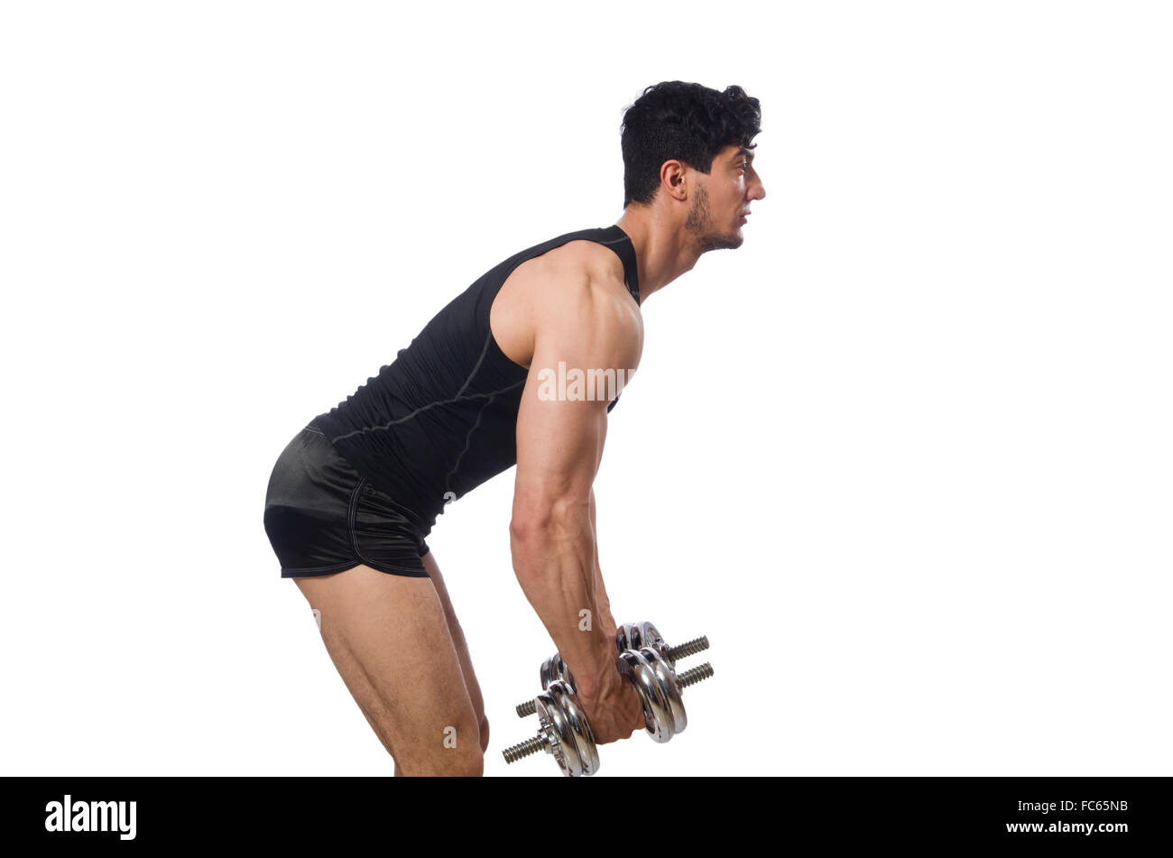 Man with dumbbells isolated on white Stock Photo - Alamy