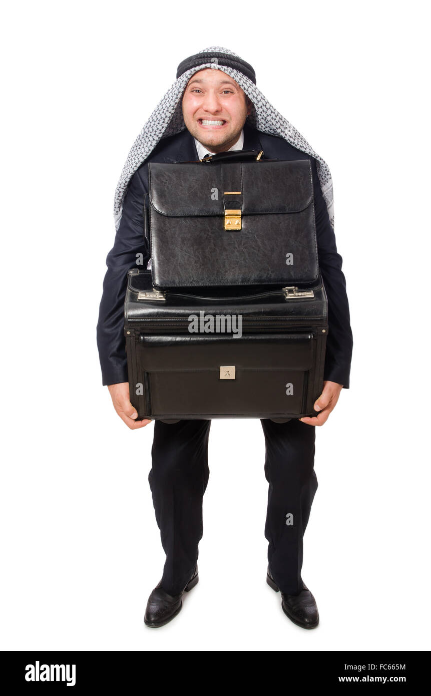 Arab man with luggage on white Stock Photo - Alamy