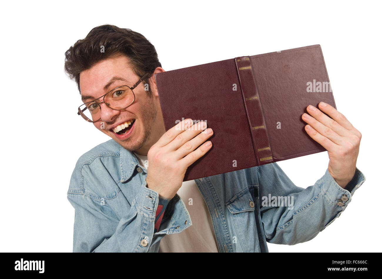 Student with book isolated on white Stock Photo - Alamy