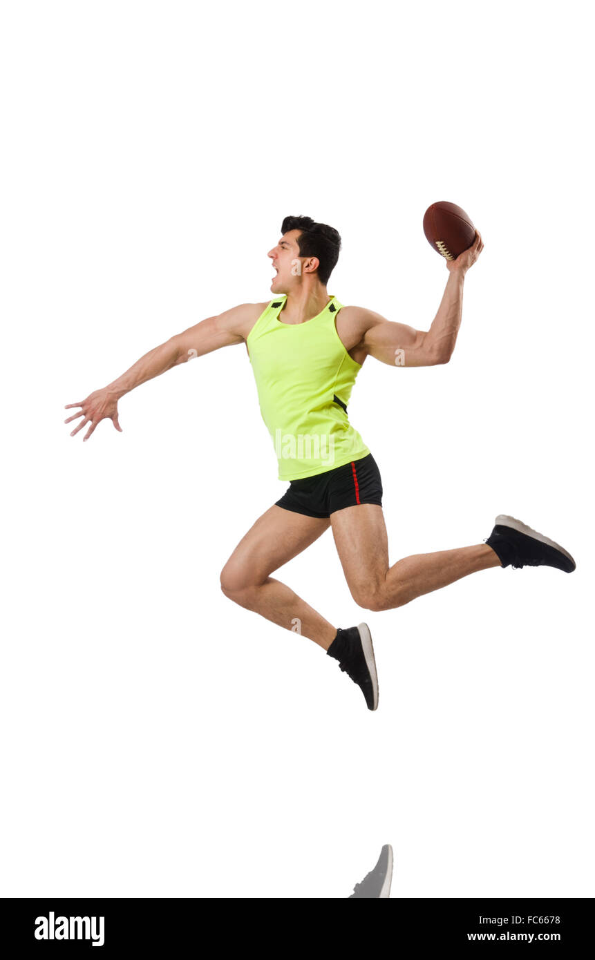 Man playing american football isolated on white Stock Photo - Alamy